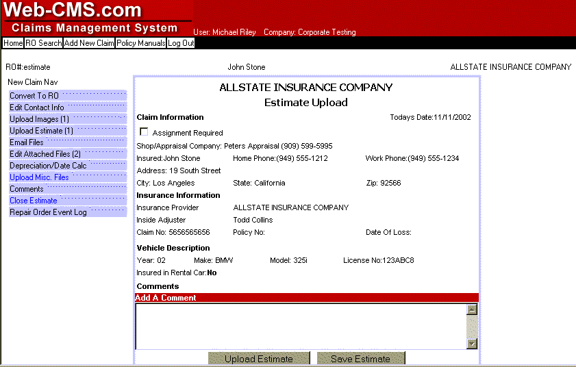 Estimate Upload Report